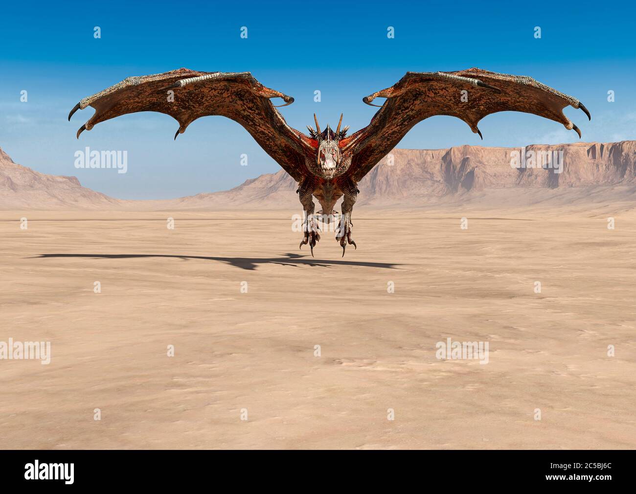 dragon is taking off on desert, 3d illustration Stock Photo - Alamy