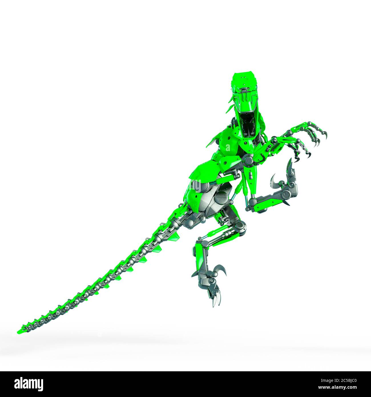 dino raptor robot is jumping on side view, 3d illustration Stock Photo ...