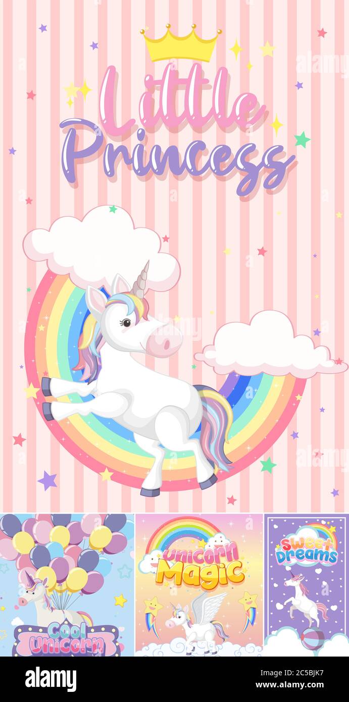 Cute unicorn banner on pastel background color illustration Stock ...