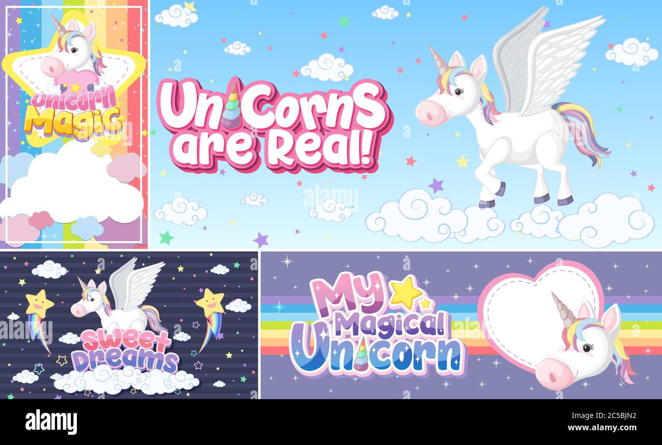 Cute unicorn banner on pastel background color illustration Stock ...