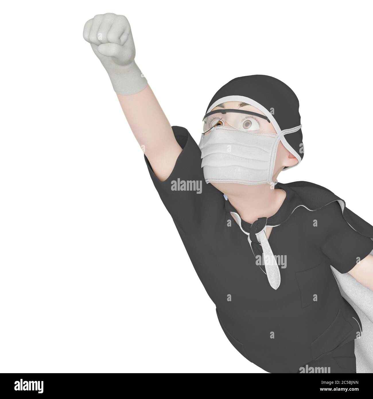 super doctor cartoon is flying up in white background close up, 3d ...