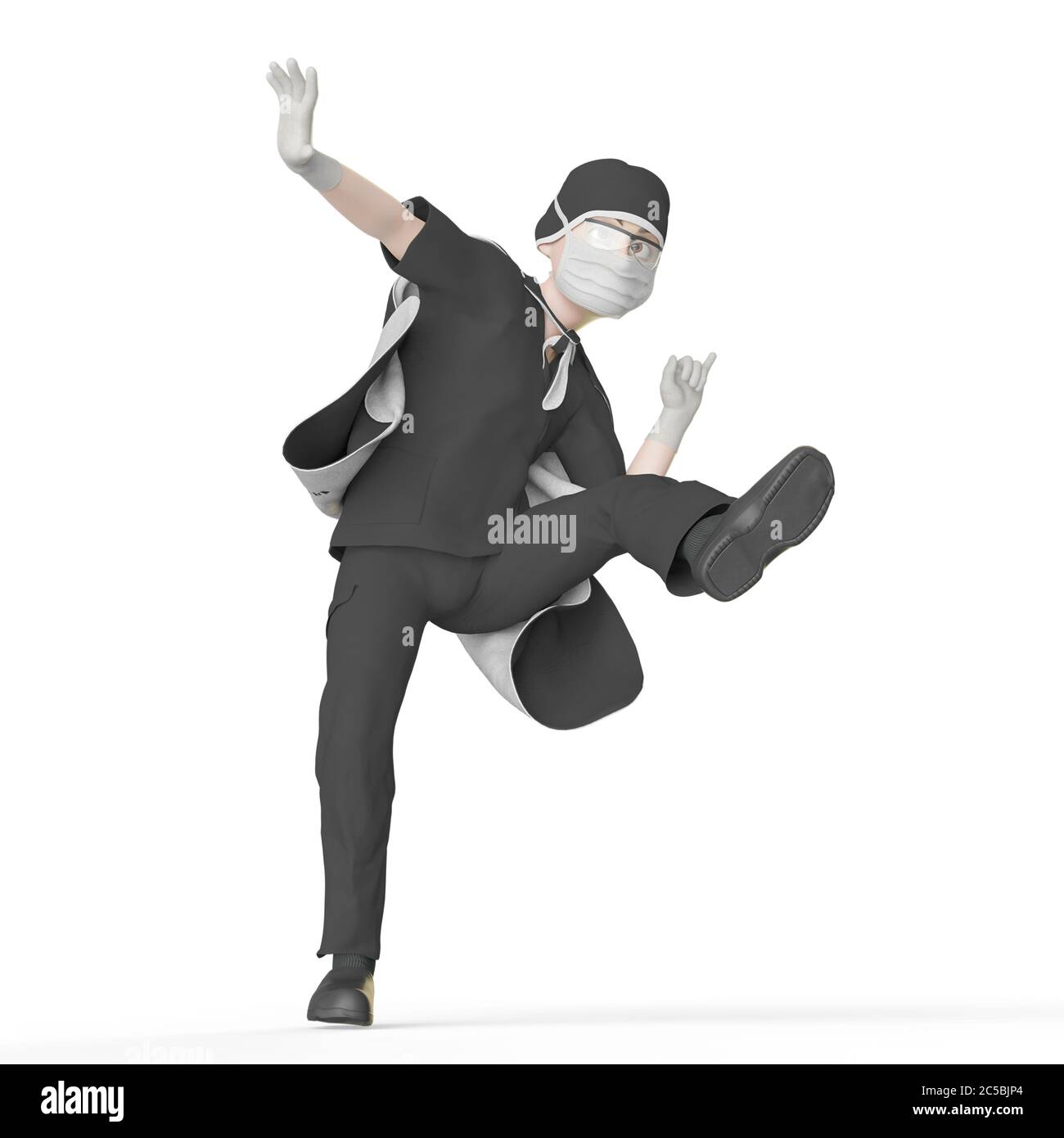 super doctor cartoon is dancing in white background, 3d illustration ...