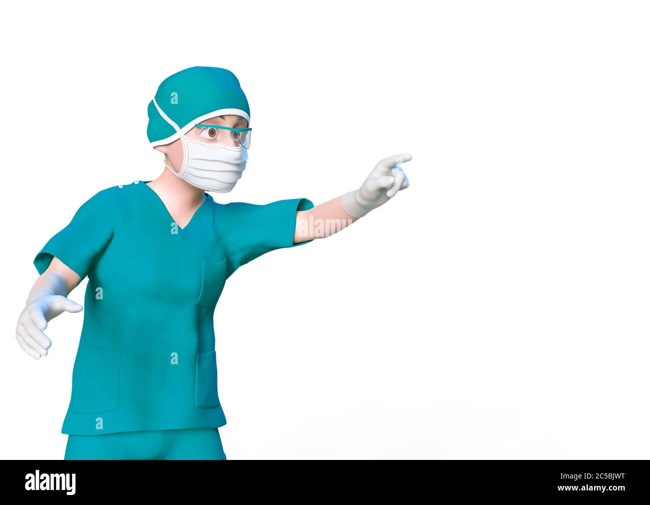 doctor cartoon is pointing in white background with copy space, 3d ...