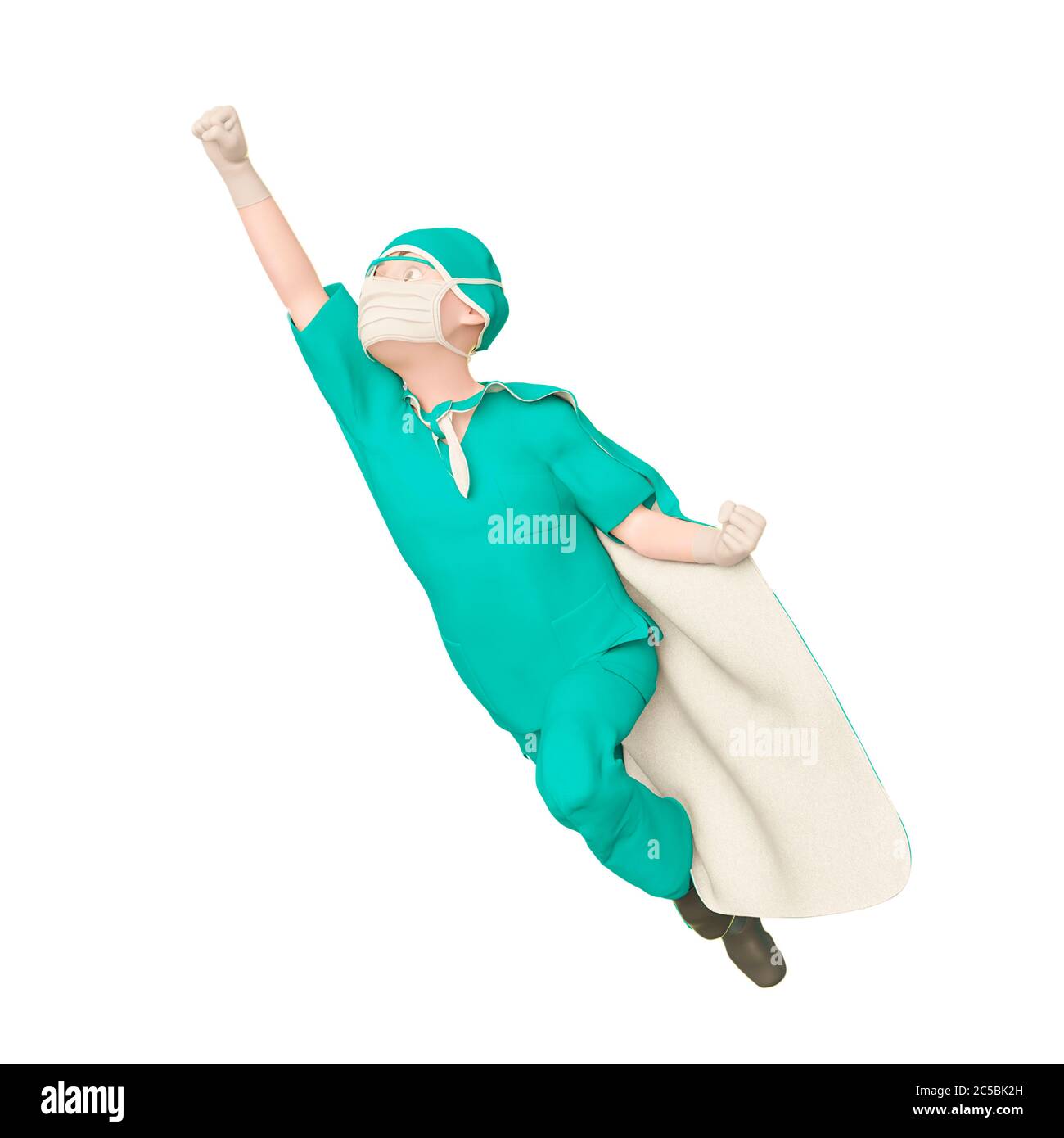 super doctor cartoon is flying up in white background, 3d illustration ...