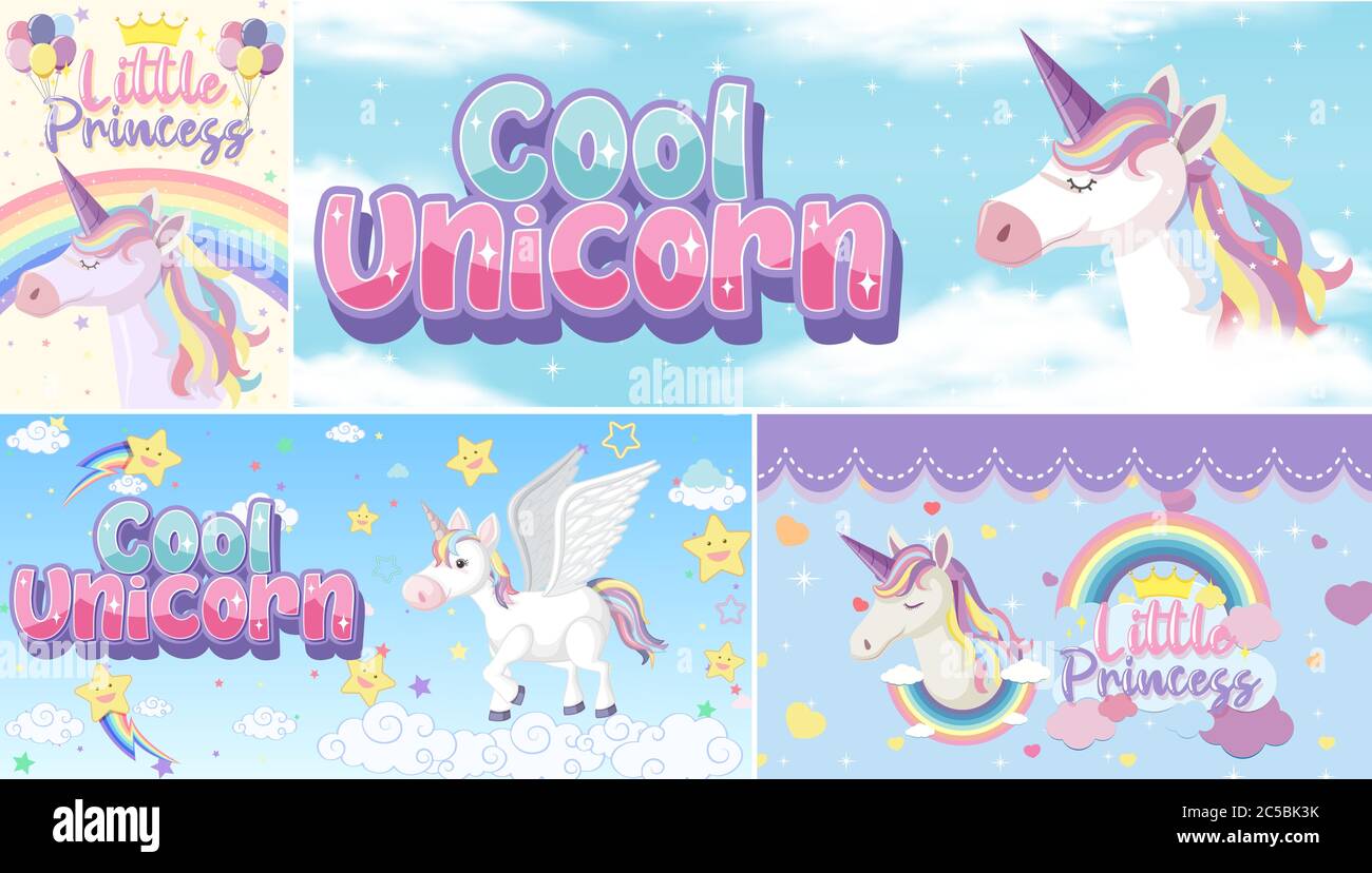 Cute unicorn banner on pastel background color illustration Stock ...