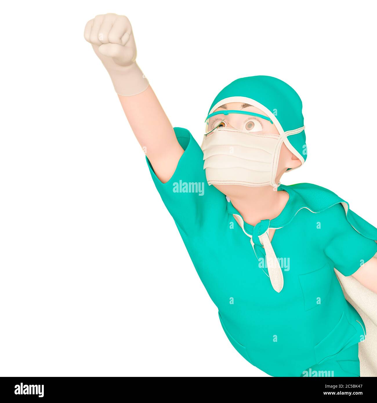 super doctor cartoon is flying up in white background close up, 3d ...