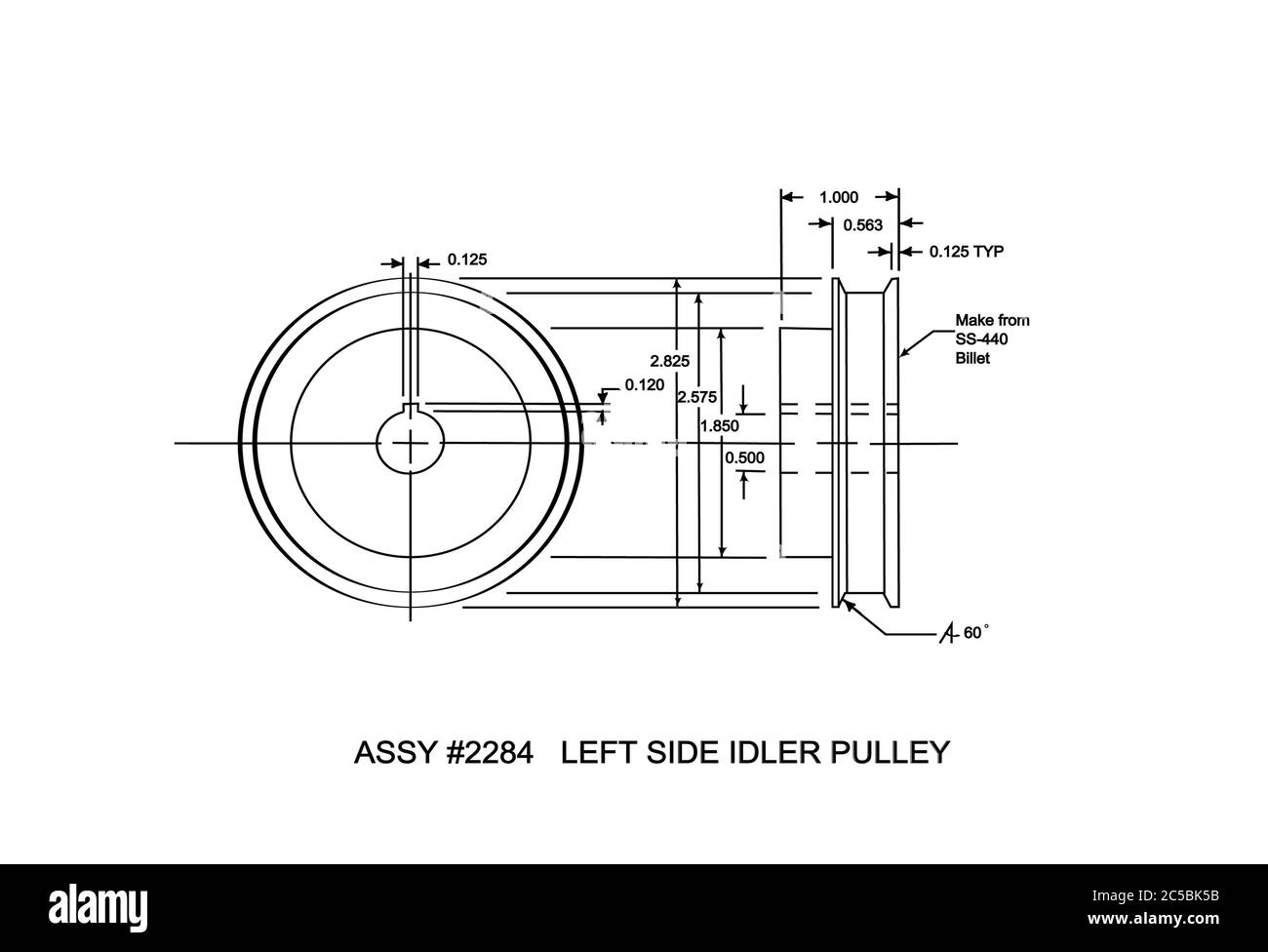 Digital draftsmans drawing of a typical machined object, on white ...