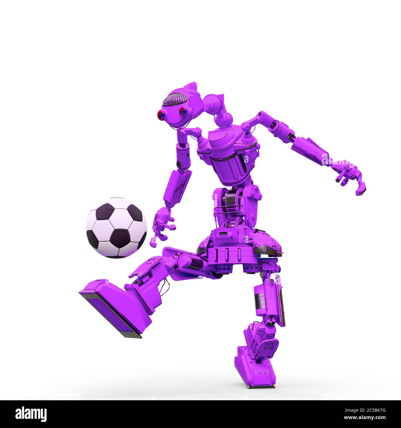 friendly robot is playing football in white background, 3d illustration ...