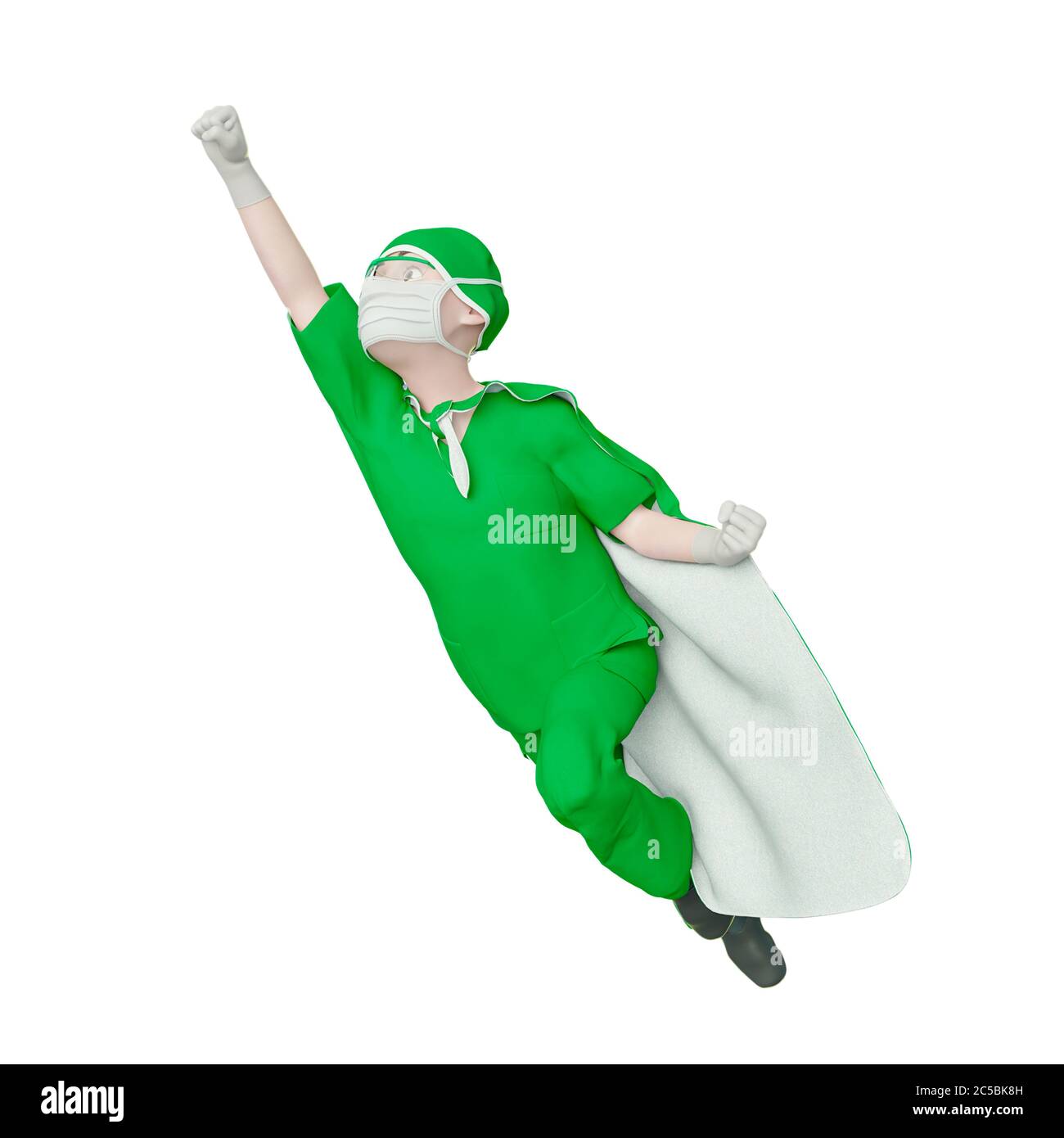 super doctor cartoon is flying up in white background, 3d illustration ...