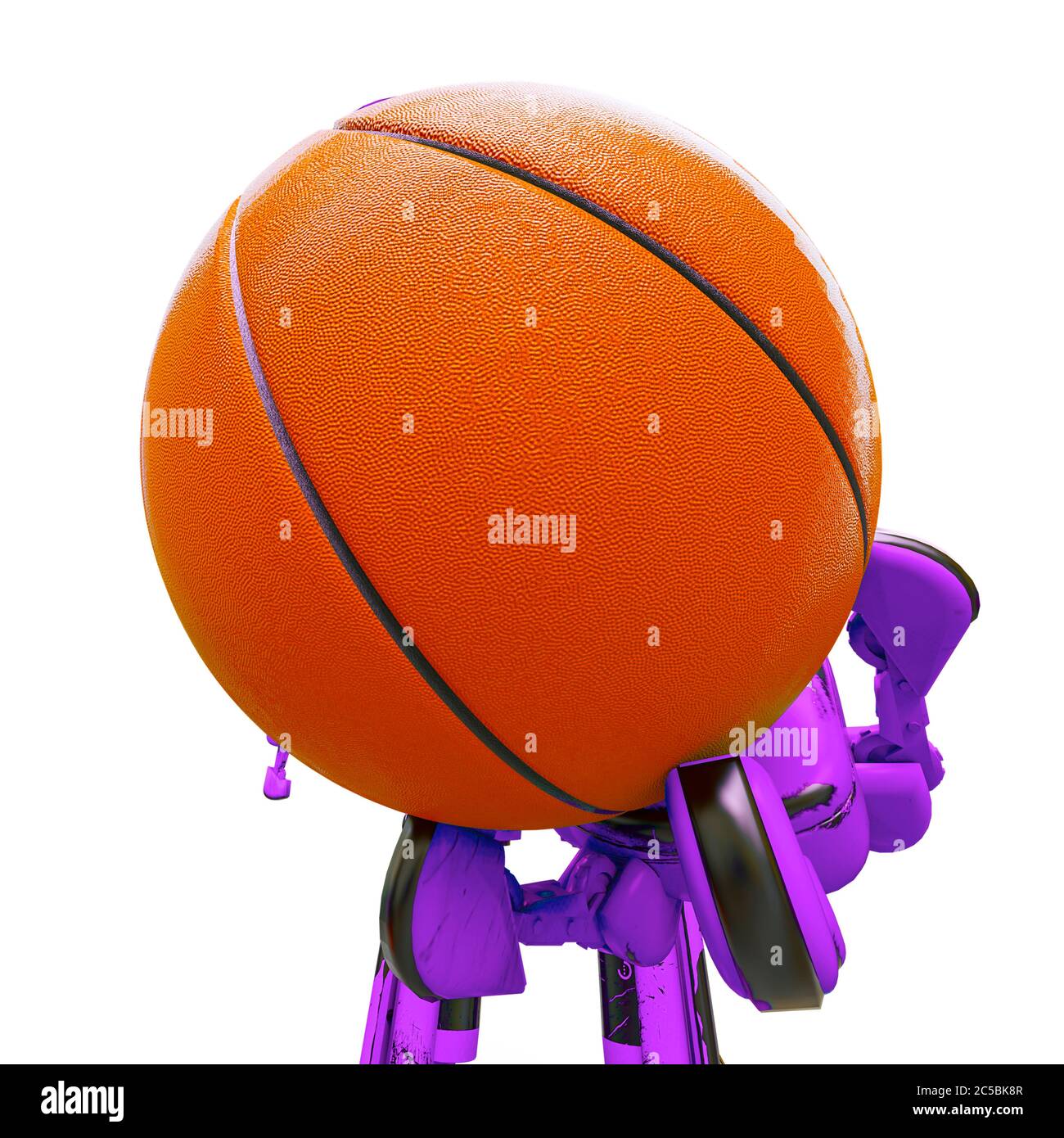 friendly robot is holding a basketball ball in white background close ... friendly robot is holding a basketball ball in white background close ...