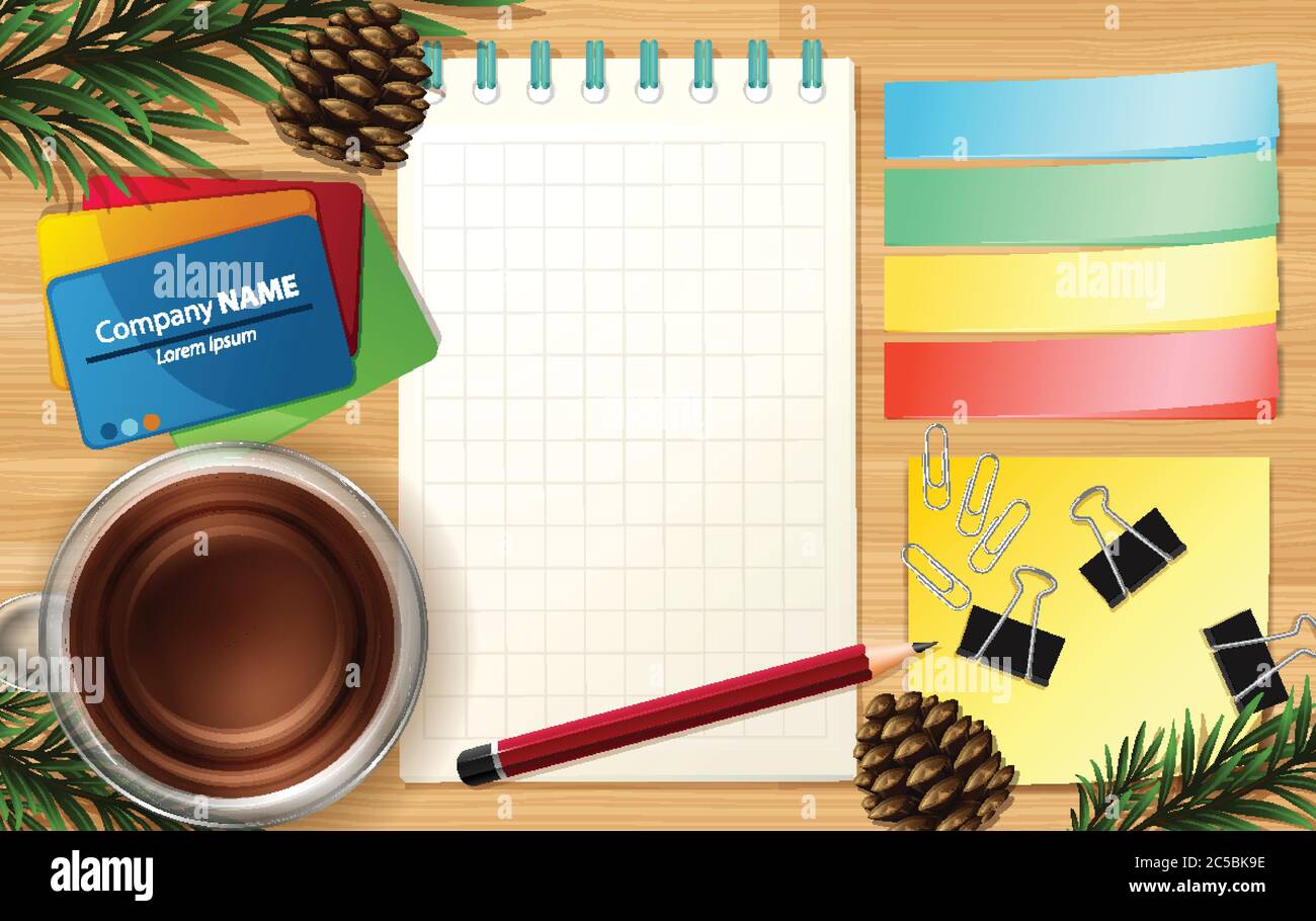 Blank note and mark note close up on desk background with some leaves ...