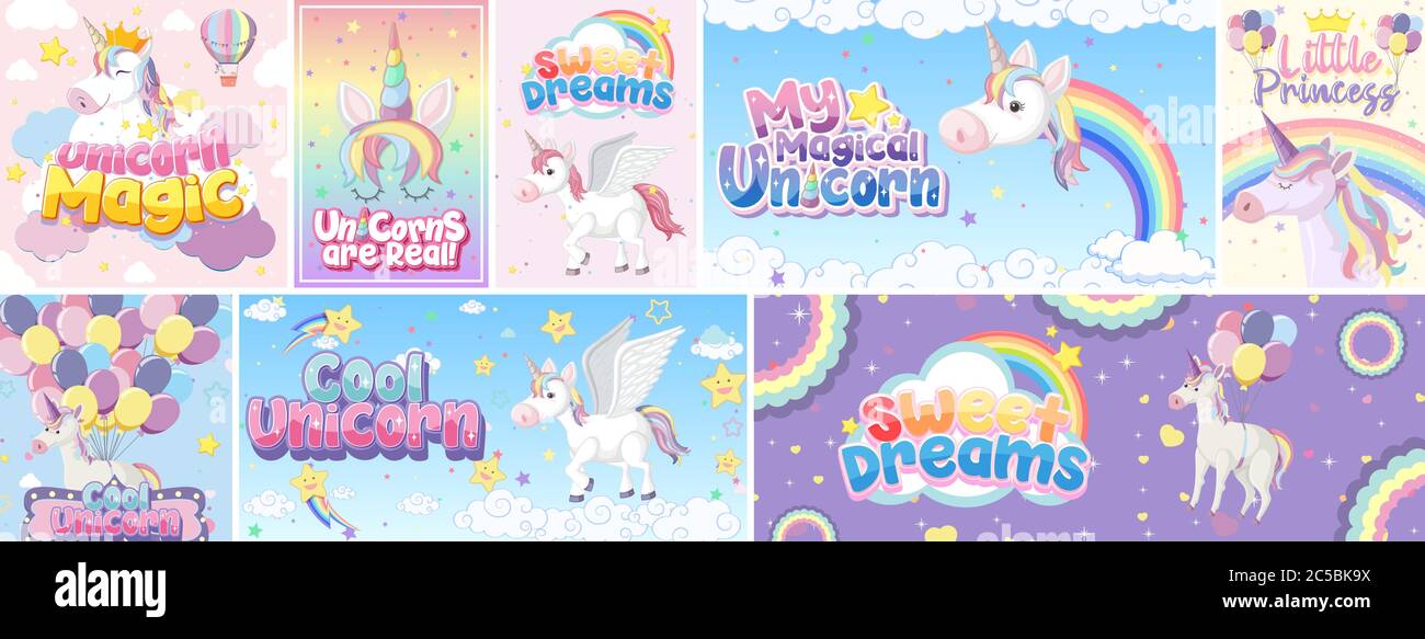 Cute unicorn banner on pastel background color illustration Stock ...