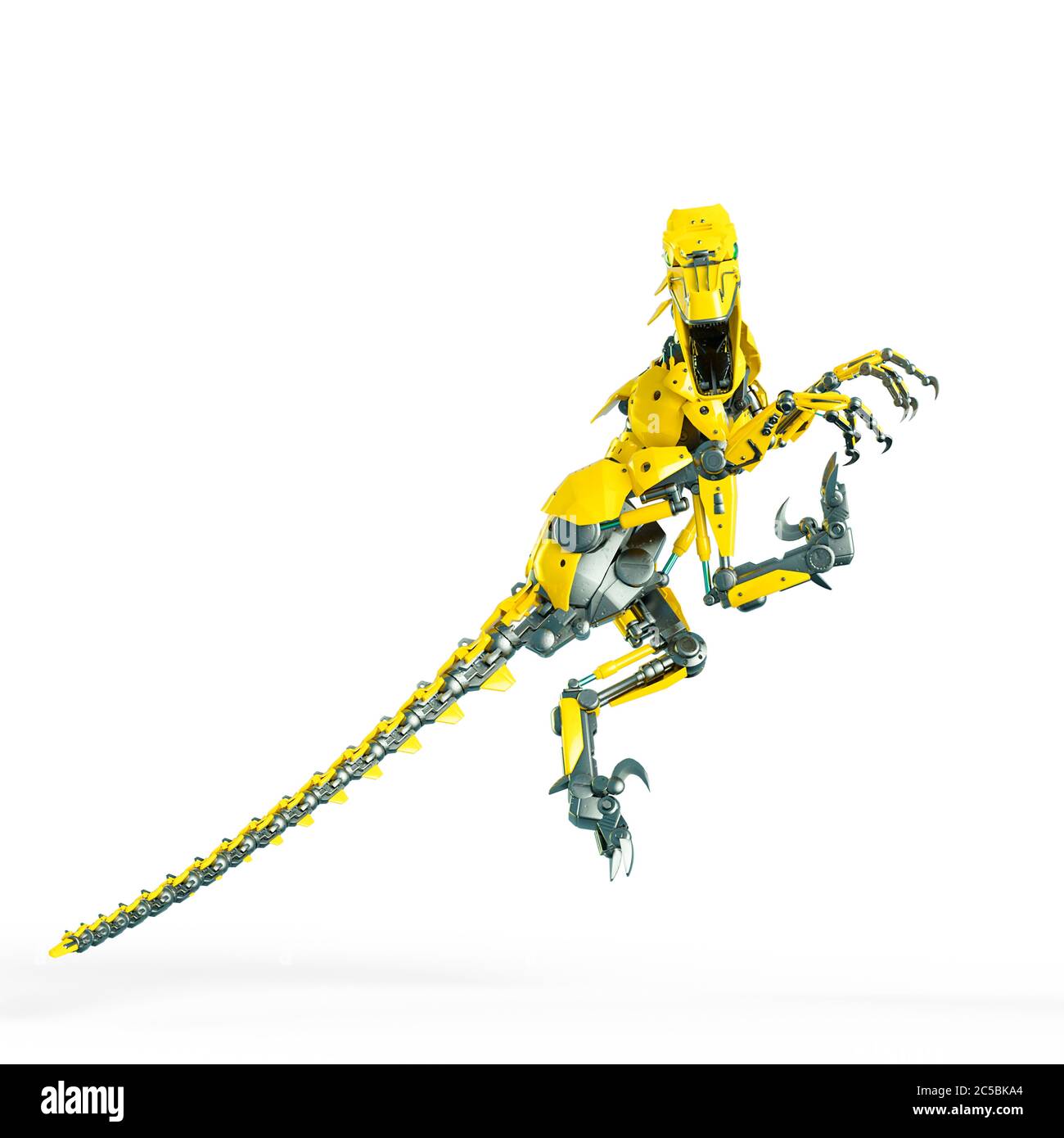dino raptor robot is jumping on side view, 3d illustration Stock Photo ...