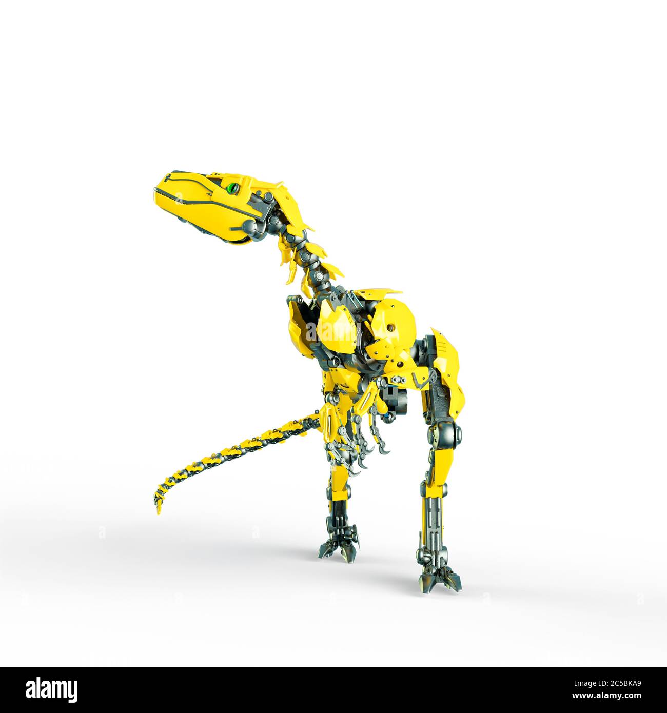 dino raptor robot is looking to the left, 3d illustration Stock Photo ...