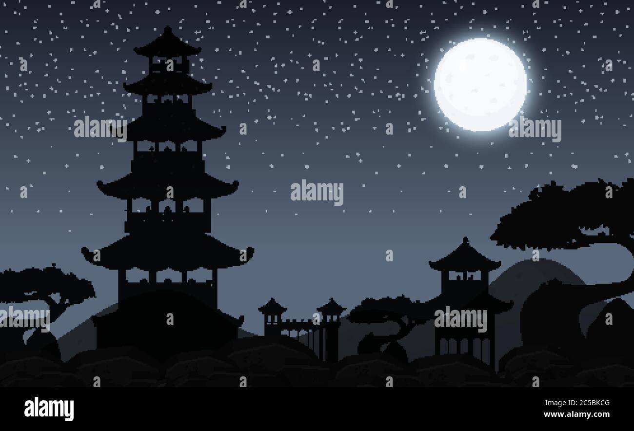 Background scene with dark sky at the temple illustration Stock Vector ...