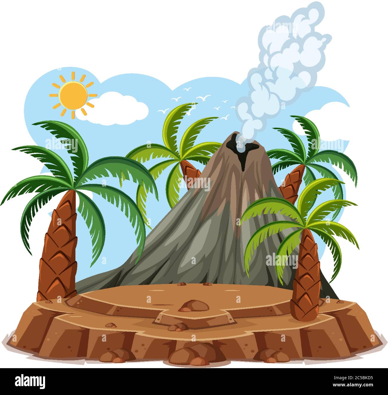 Volcano eruption set cartoon style isolated on white background ...