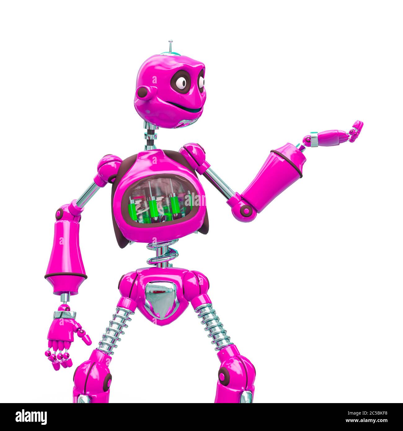 vintage robot cartoon holding something in white background, 3d ...