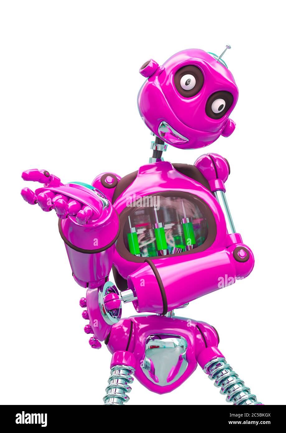 vintage robot cartoon explaining in white background, 3d illustration ...