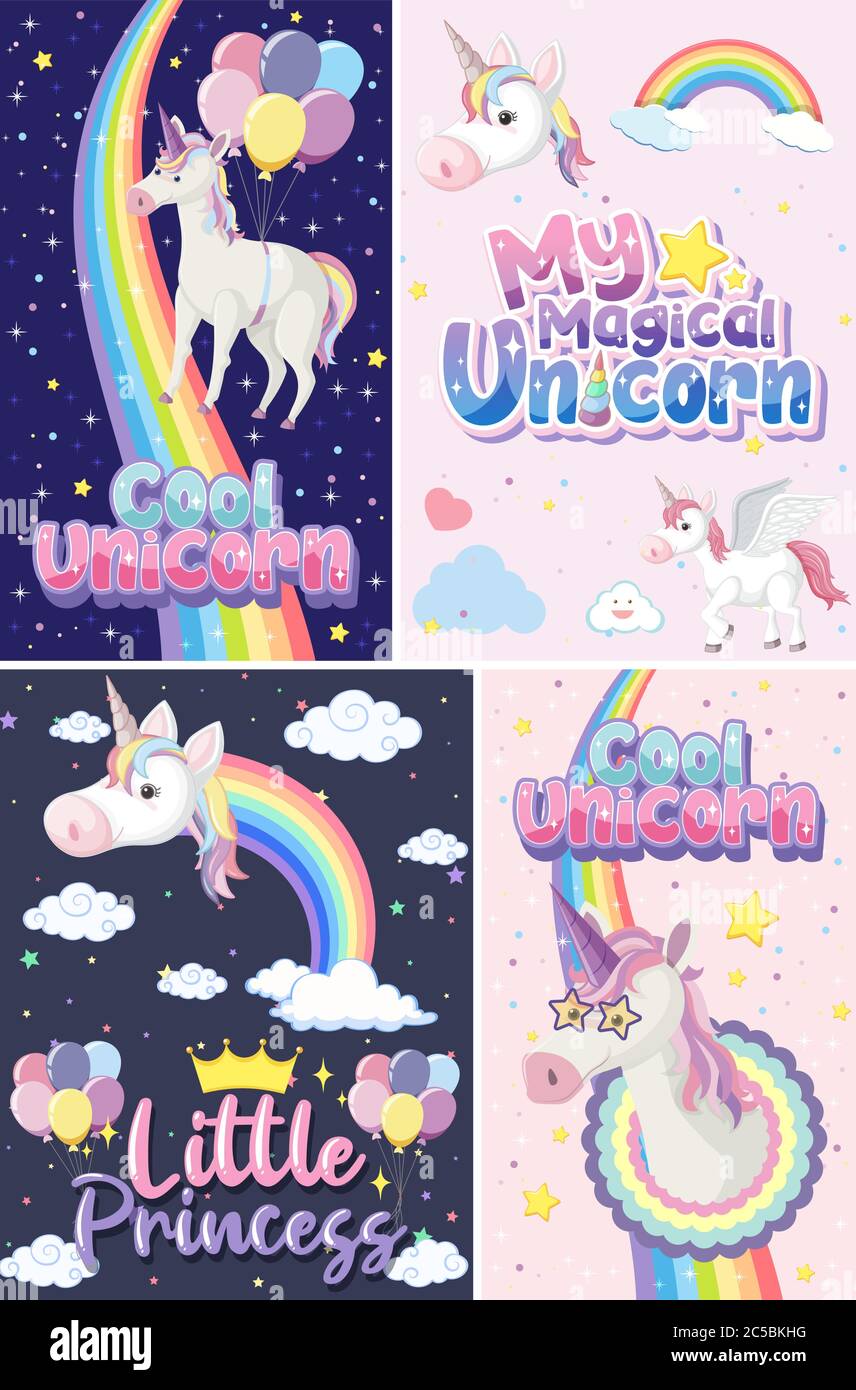 Cute unicorn banner on pastel background color illustration Stock ...