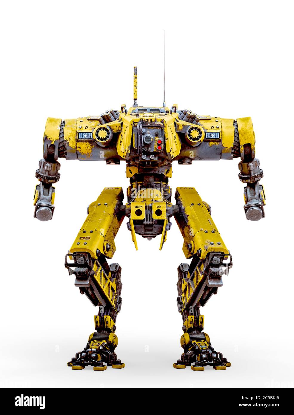 yellow combat mech in a white background, 3d illustration Stock Photo ...