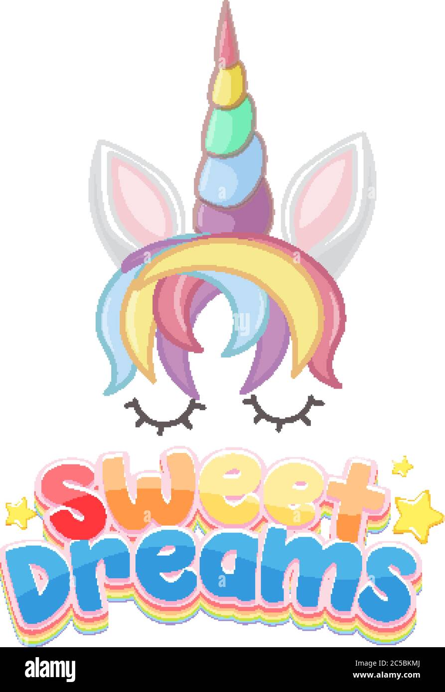 Sweet dreams logo in pastel color with cute unicorn illustration Stock ...