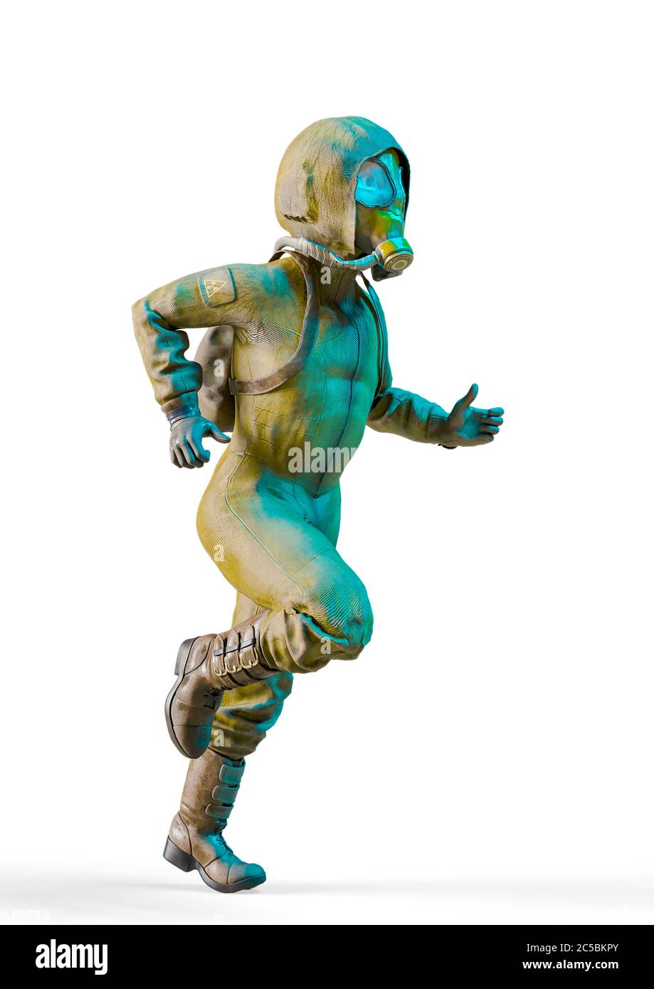radioactive cartoon is running fast in white background, 3d ...