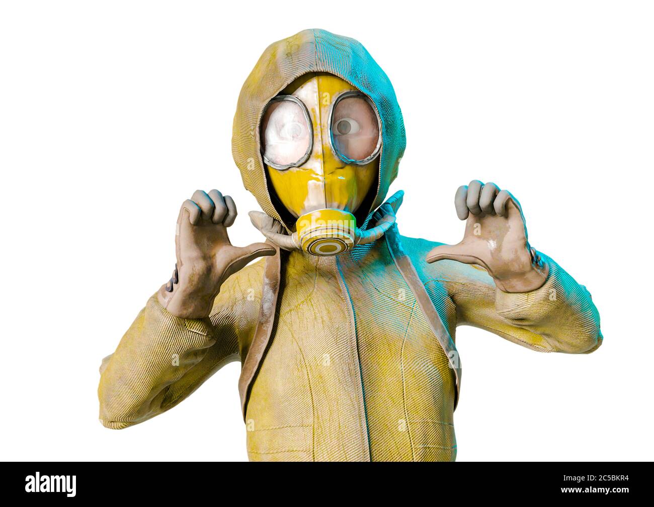 radioactive cartoon is looking admired in white background, 3d ...