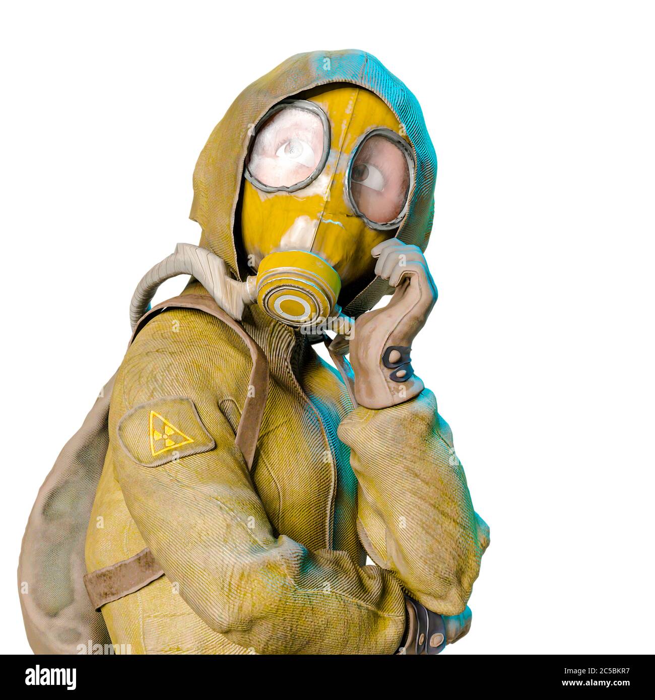 radioactive cartoon is dreaming about in white background, 3d ...