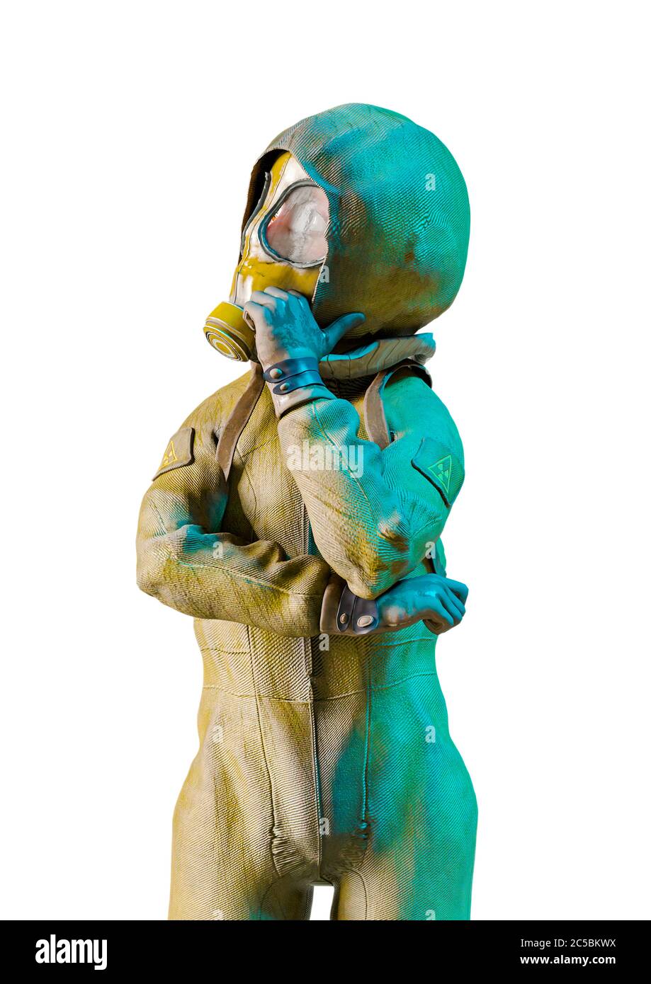 radioactive cartoon is thinking about in white background, 3d ...