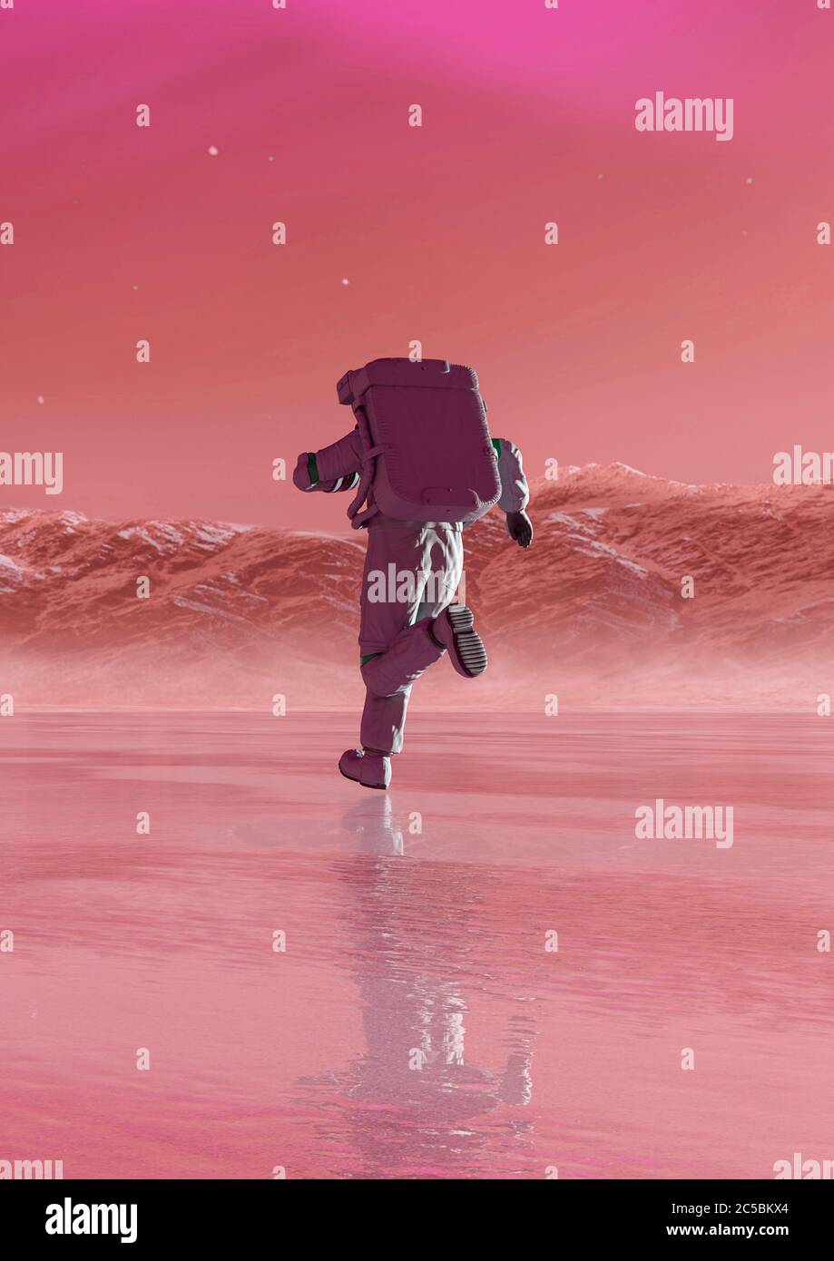 Running Astronaut On Mars