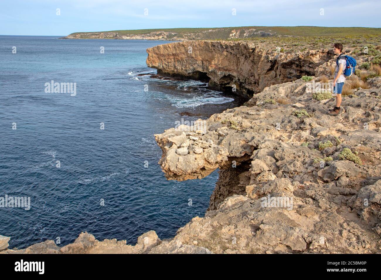 Hiker on Kangaroo Island's south coast, part of the Kangaroo Island ...
