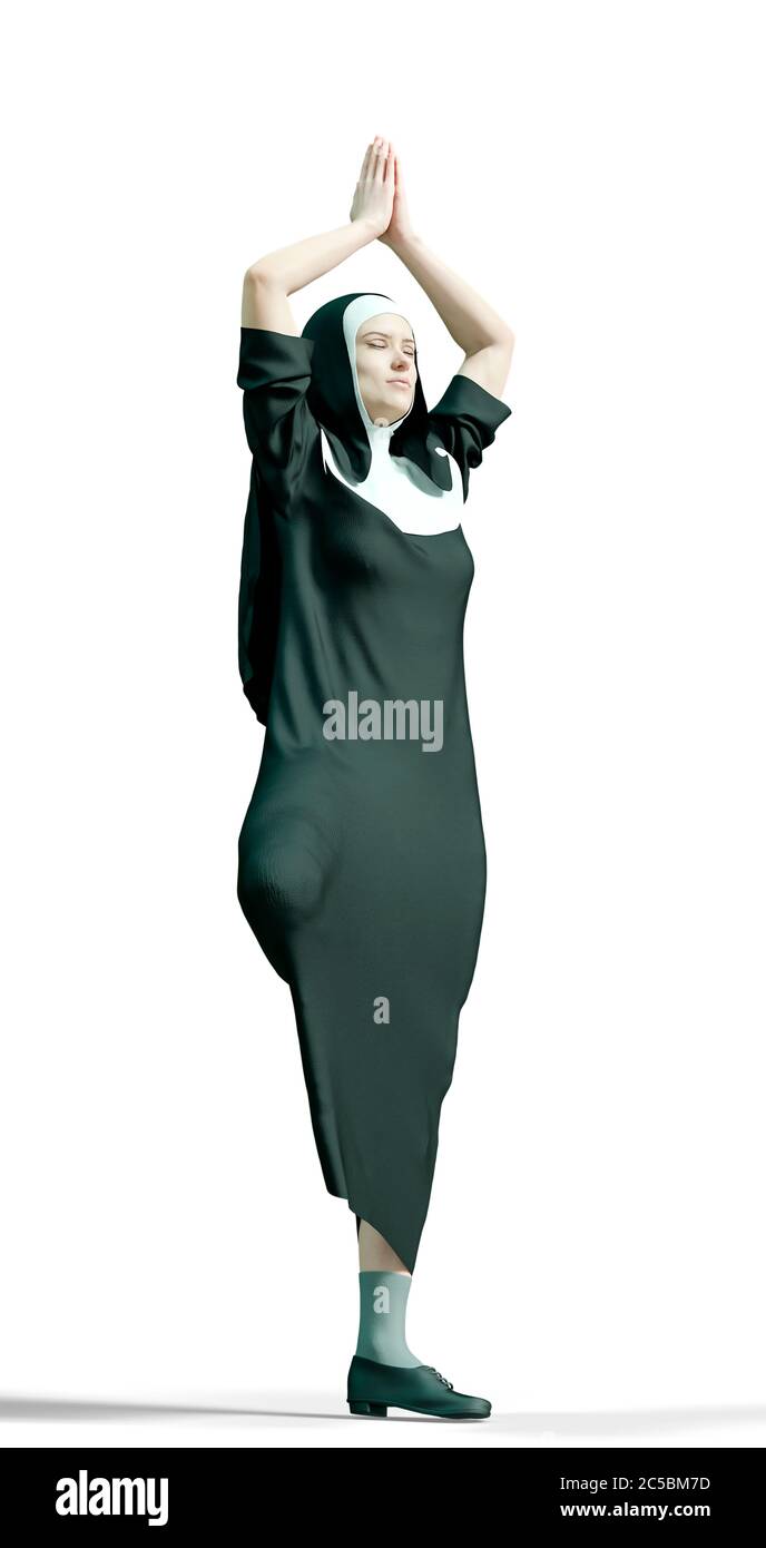 nun is standing up in a yoga pose, 3d illustration Stock Photo - Alamy