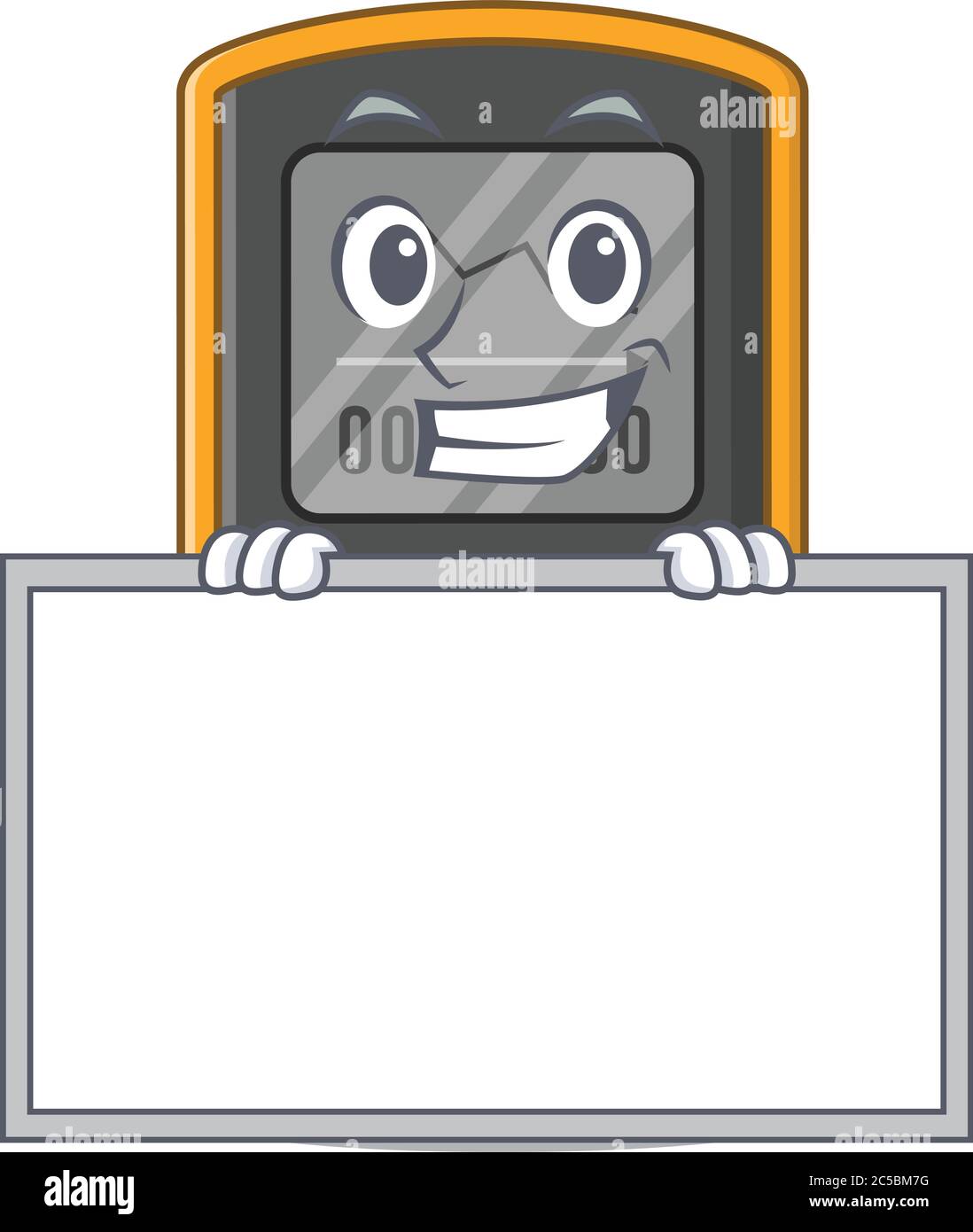 Funny cartoon design style dive computer standing behind a board Stock ...
