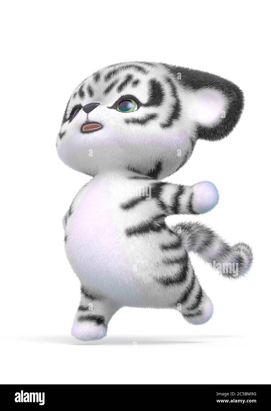cute tiger cartoon happy walk in white background, 3d illustration ...