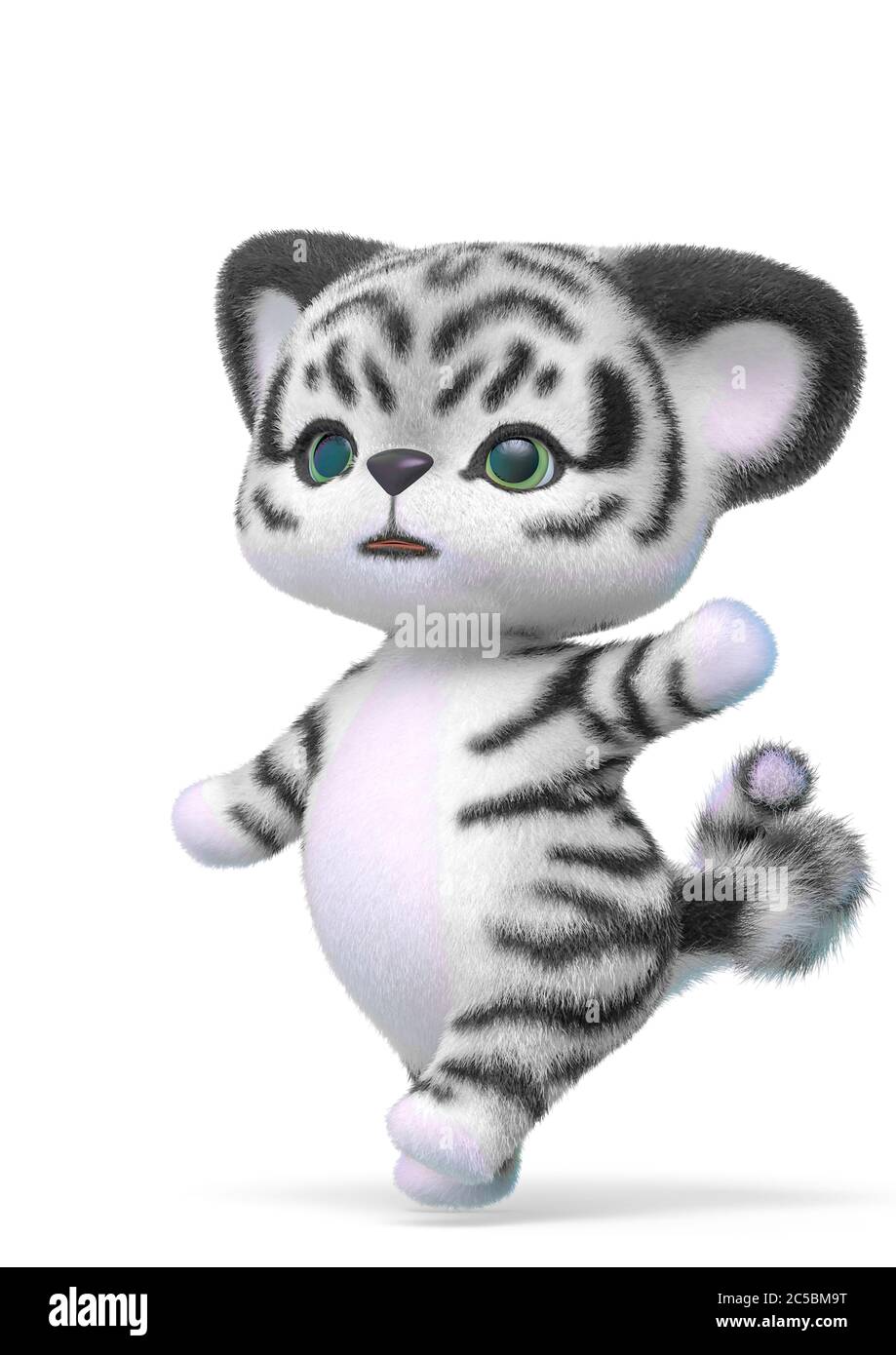 cute tiger cartoon passing by in white background, 3d illustration ...