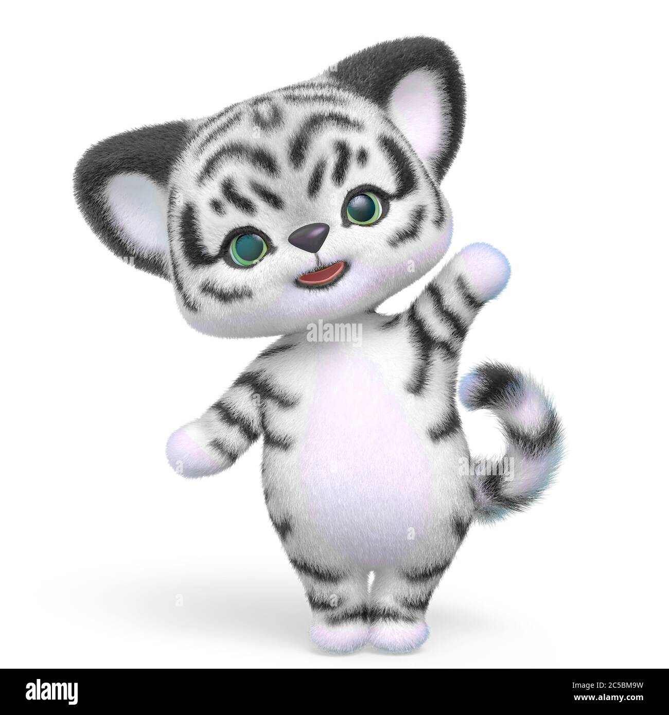 cute tiger cartoon saying hi in white background, 3d illustration Stock ...