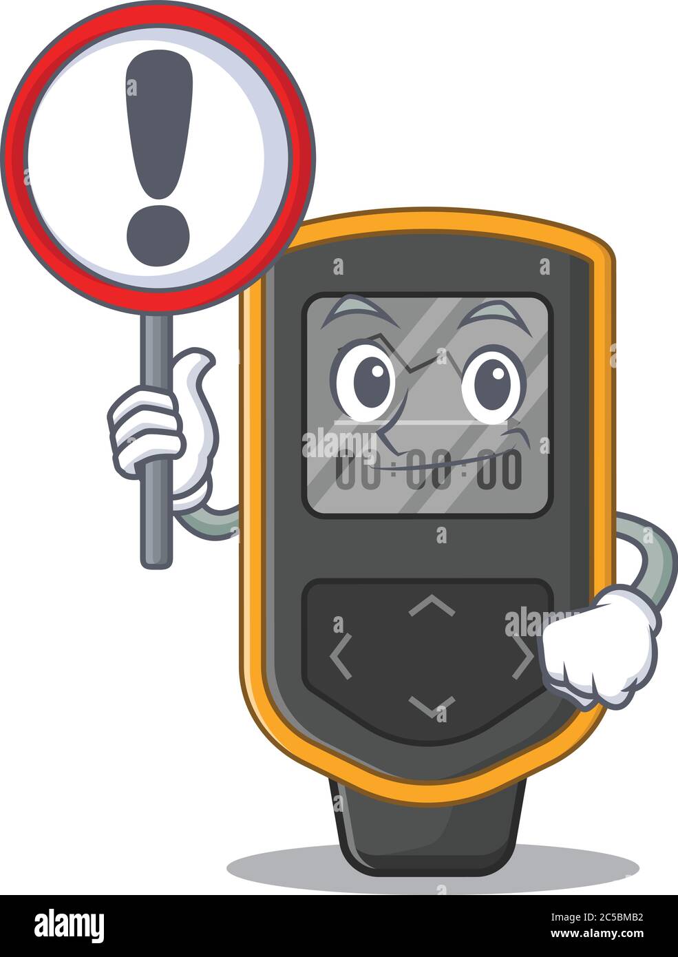 A cartoon icon of dive computer with a exclamation sign board Stock ...