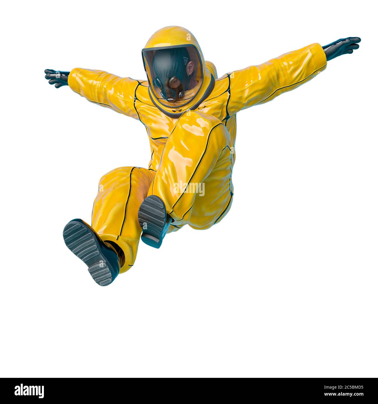 man in a biohazard suit jumping, 3d illustration Stock Photo - Alamy