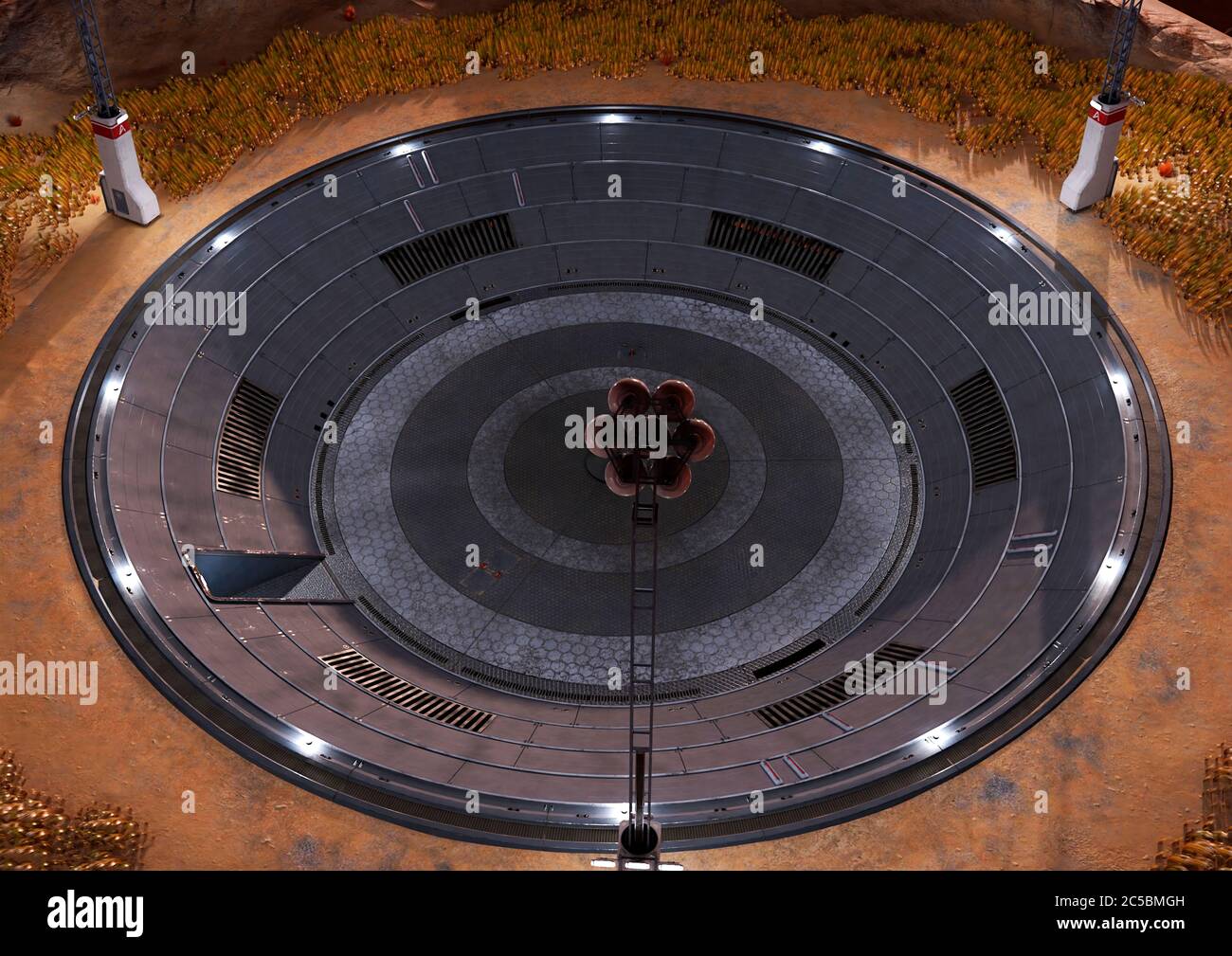 base in another planet rocket launch base, 3d illustration Stock Photo ...