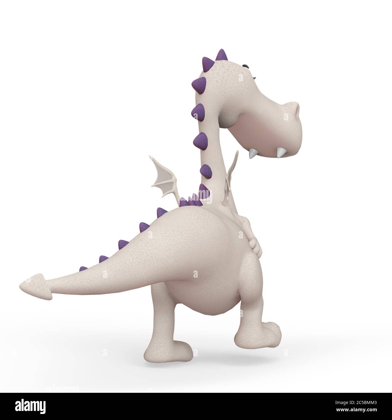baby dragon cartoon walking around in a white background rear view, 3d ...