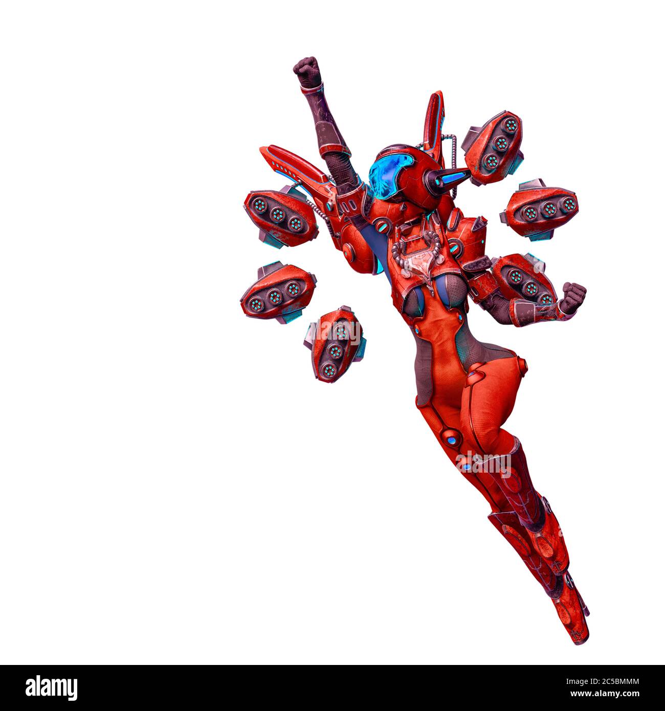 mech girl super hero fly, 3d illustration Stock Photo - Alamy