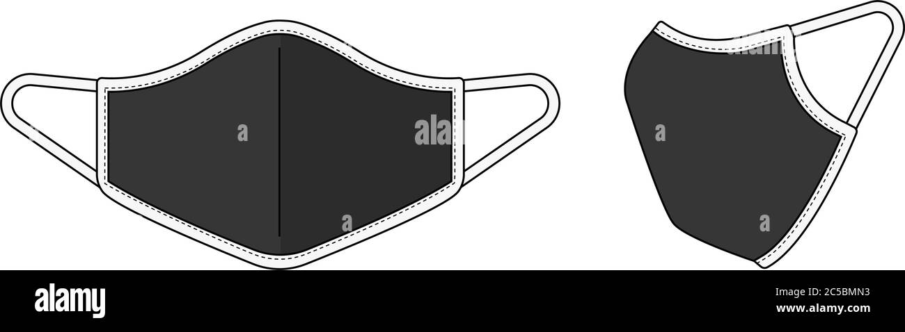 Medical face mask vector template illustration (piping / 2 tone type ...