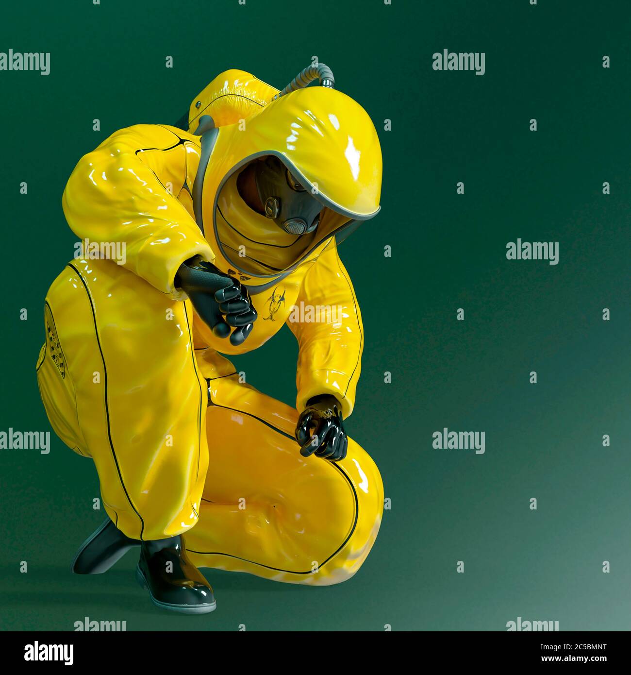woman wearing a biohazard suit searching side view, 3d illustration ...