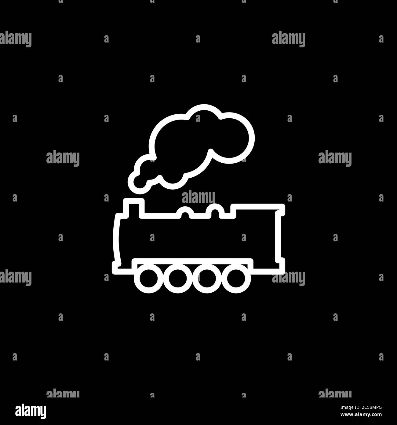 Steam Locomotive Train Line Icon On Black Background. Black Flat Style ...