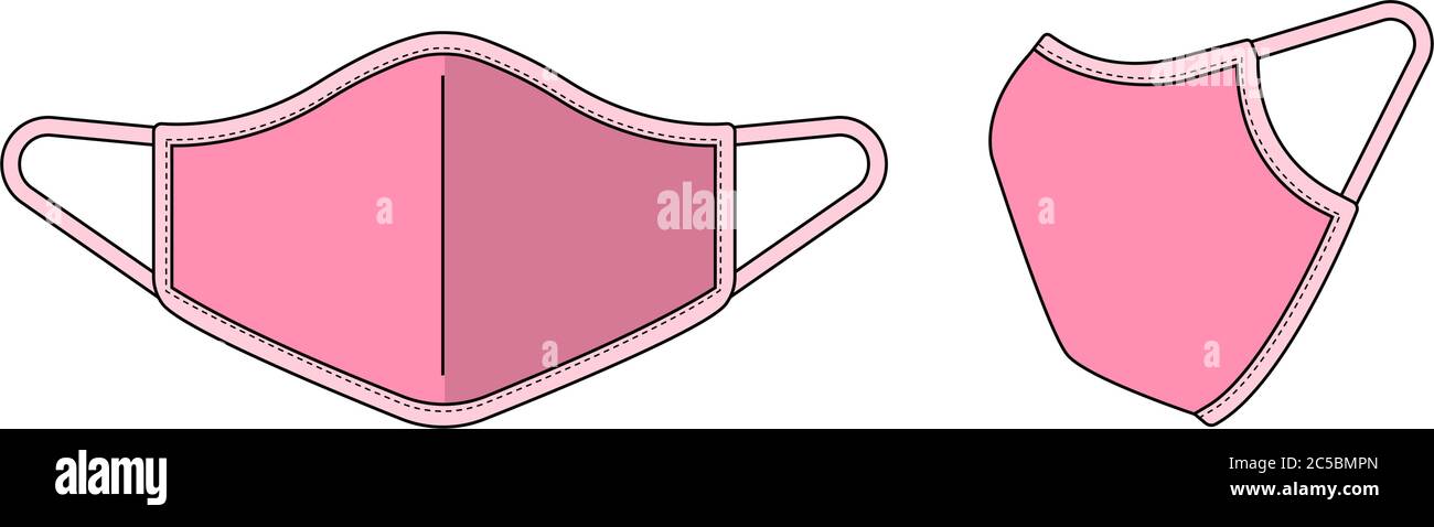 Medical face mask vector template illustration (piping / 2 tone type ...