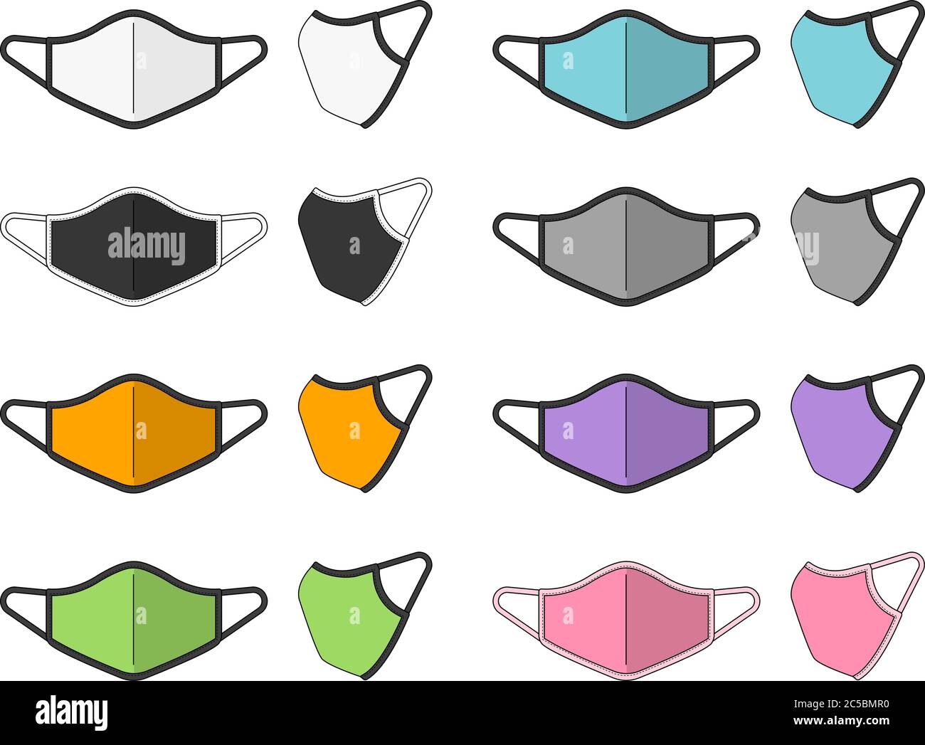 Medical face mask vector template illustration set (piping / 2 tone ...