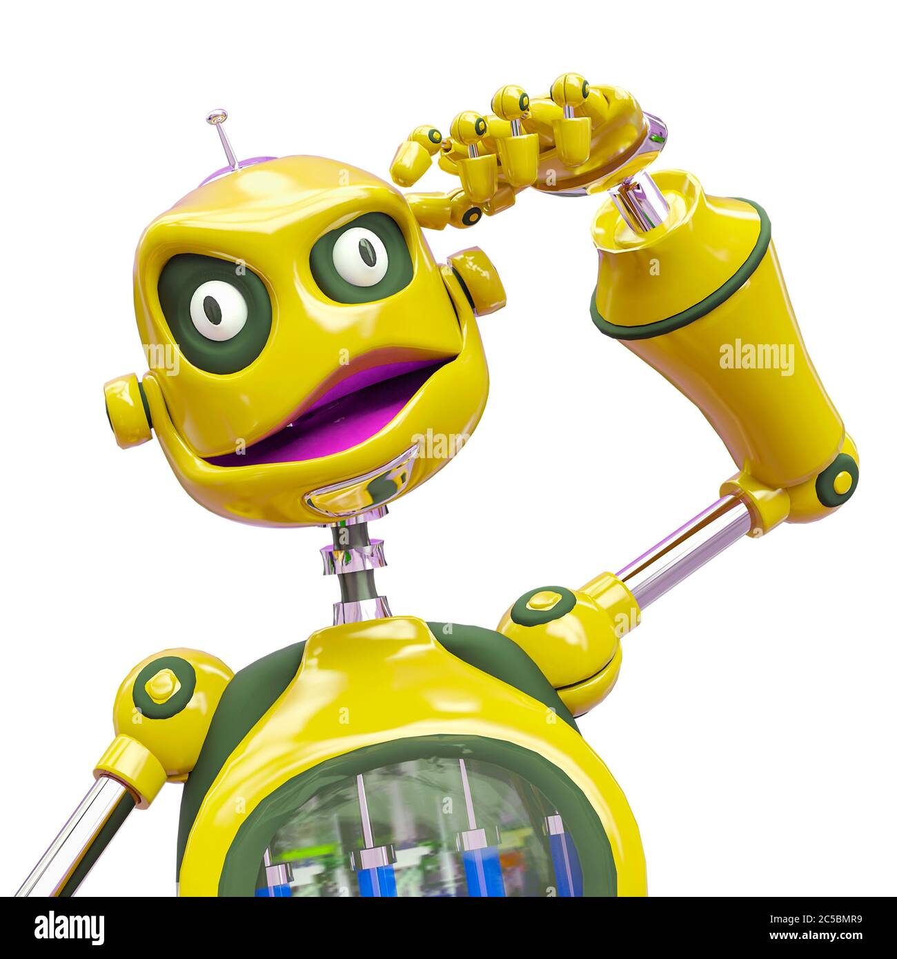 vintage robot cartoon thinking about in white background, 3d ...