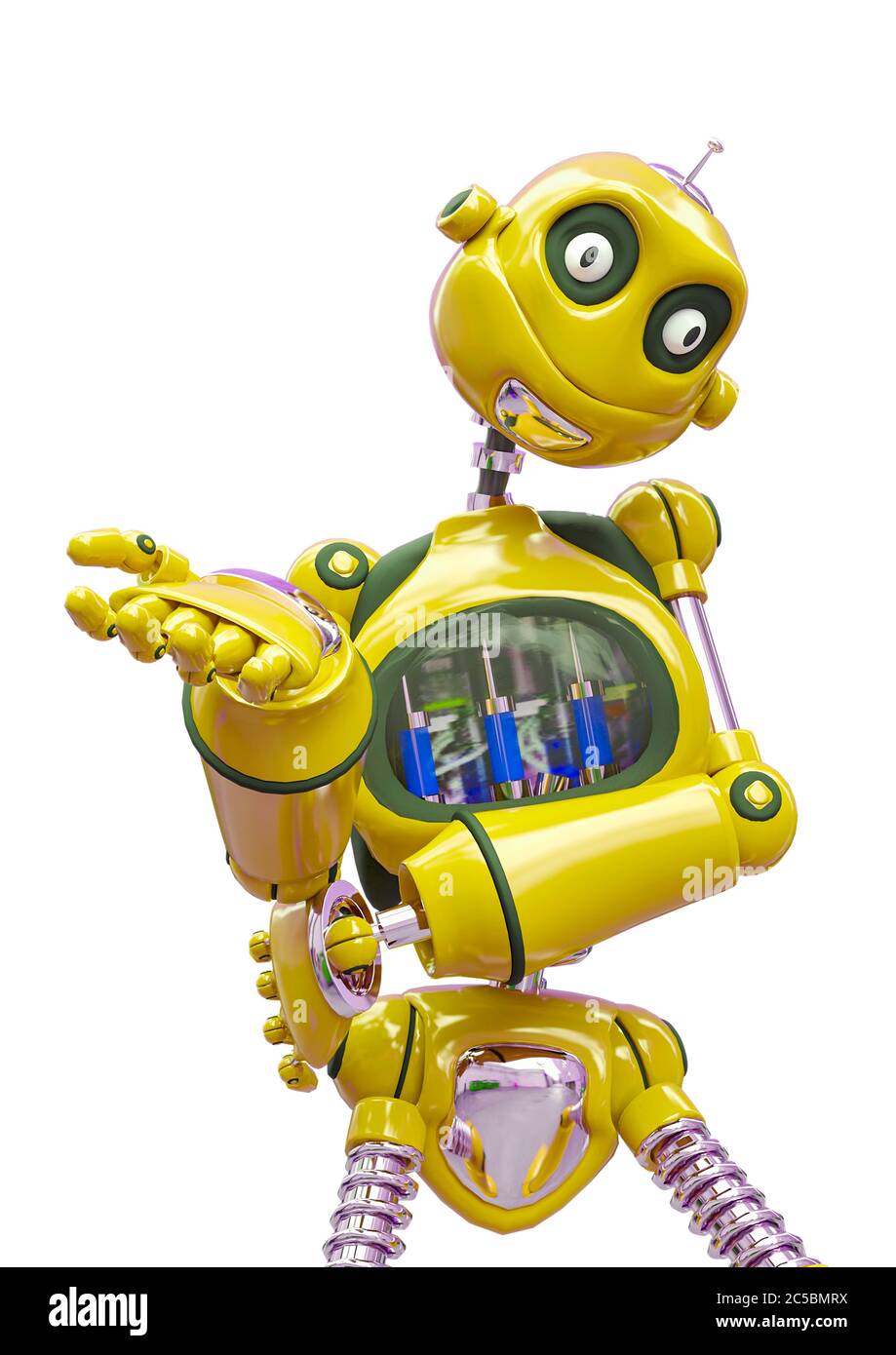 vintage robot cartoon explaining in white background, 3d illustration ...