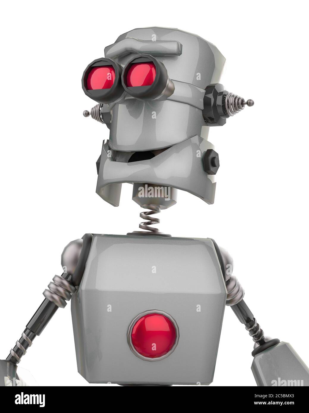 funny grey robot cartoon smiling potrait in a white background., 3d ...