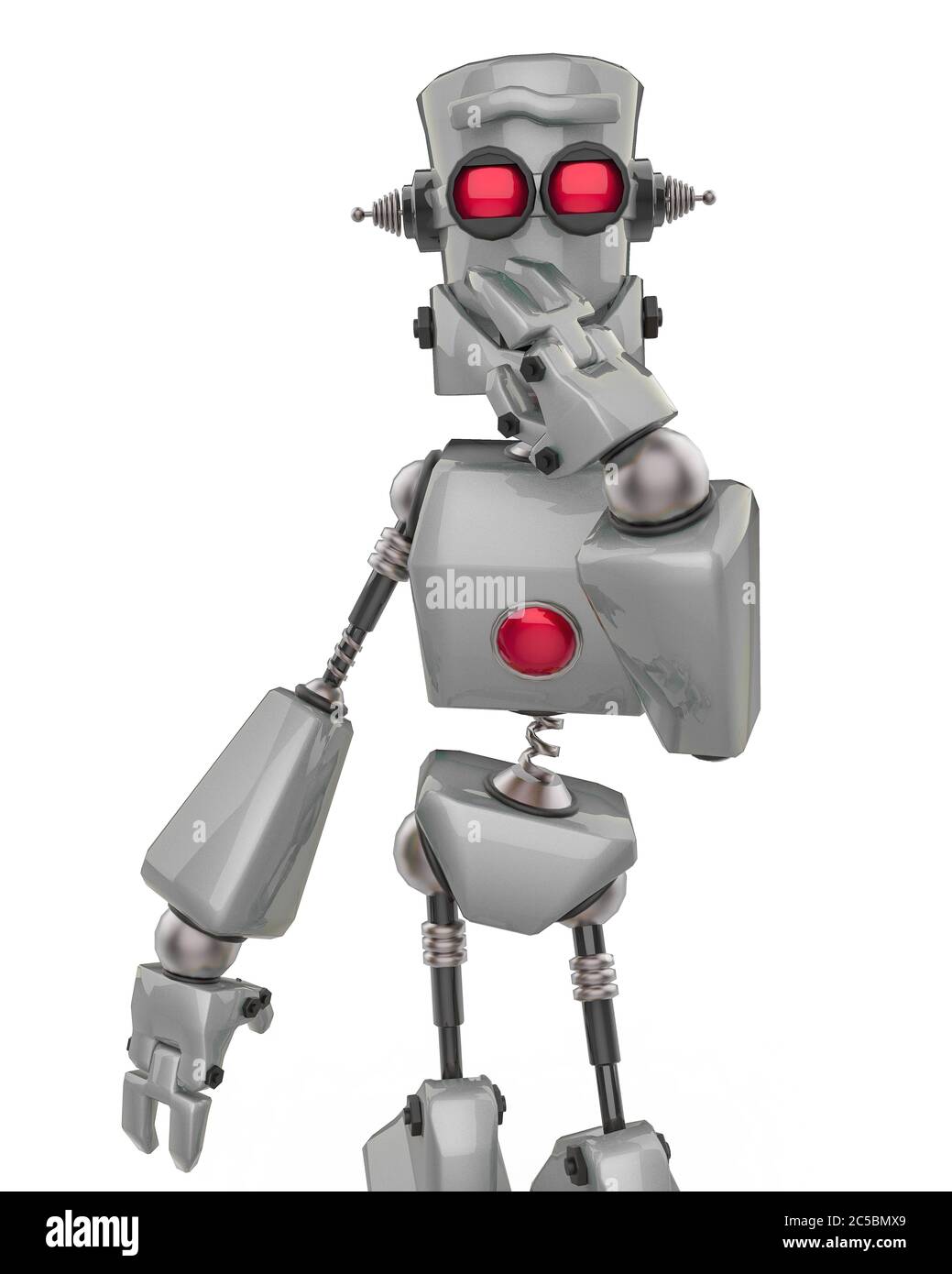 funny grey robot cartoon in a white background., 3d illustration Stock ...